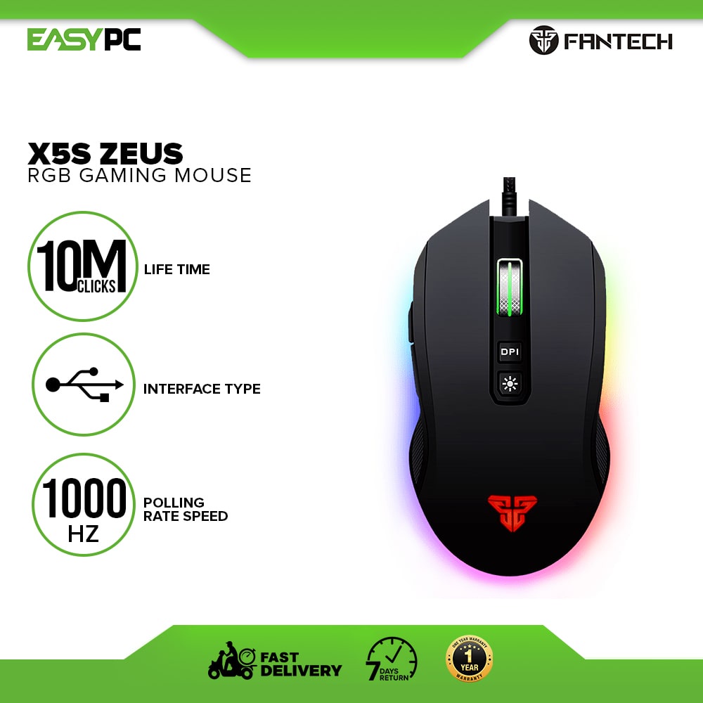 EasyPC | Fantech X5S Zeus V2 RGB Gaming Mouse , 1.8m Nylon Braided ...