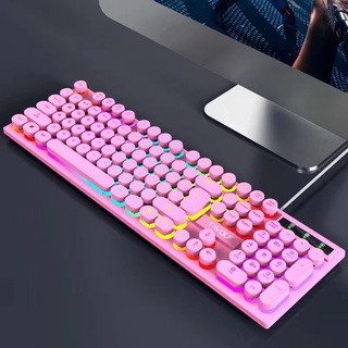 Round Keycaps Retro Punk RGB Backlit Gaming Keyboard USB Wired Semi ...