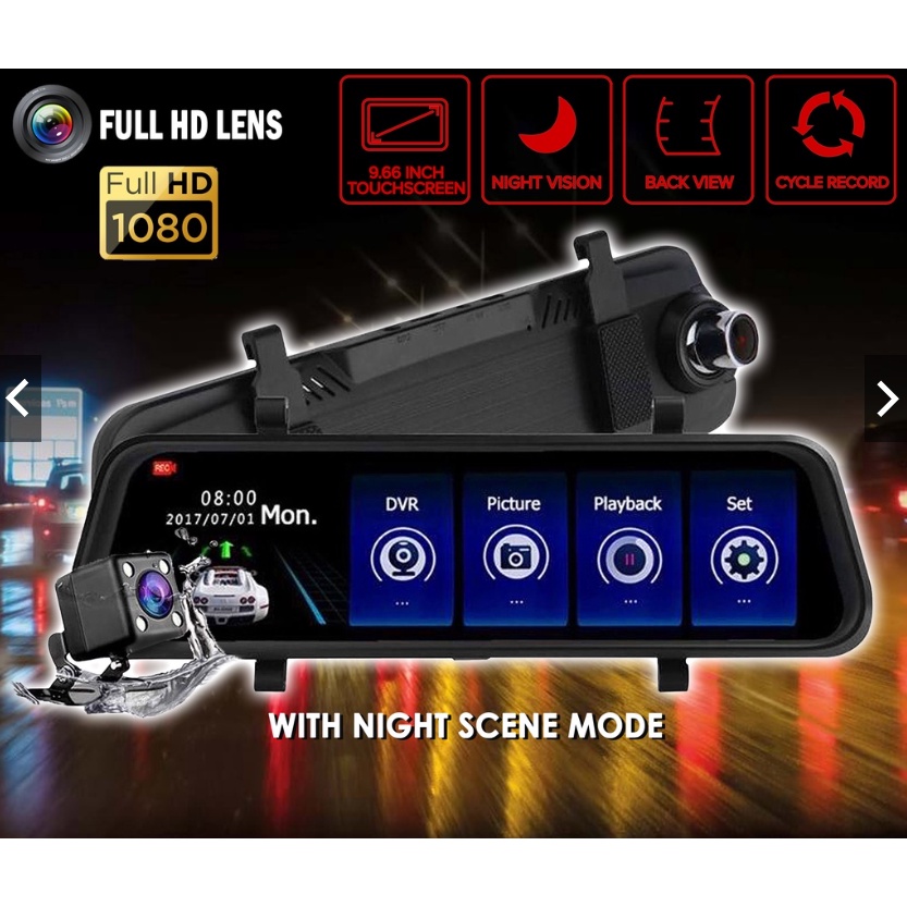 Dashcam Full HD 1080P Video Camera/Dual Lens for Front Rearview Mirror ...