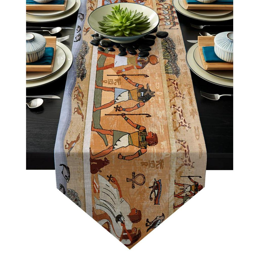 Egyptian Mural Cotton Linen Table Runner for Family Dinner Wedding ...