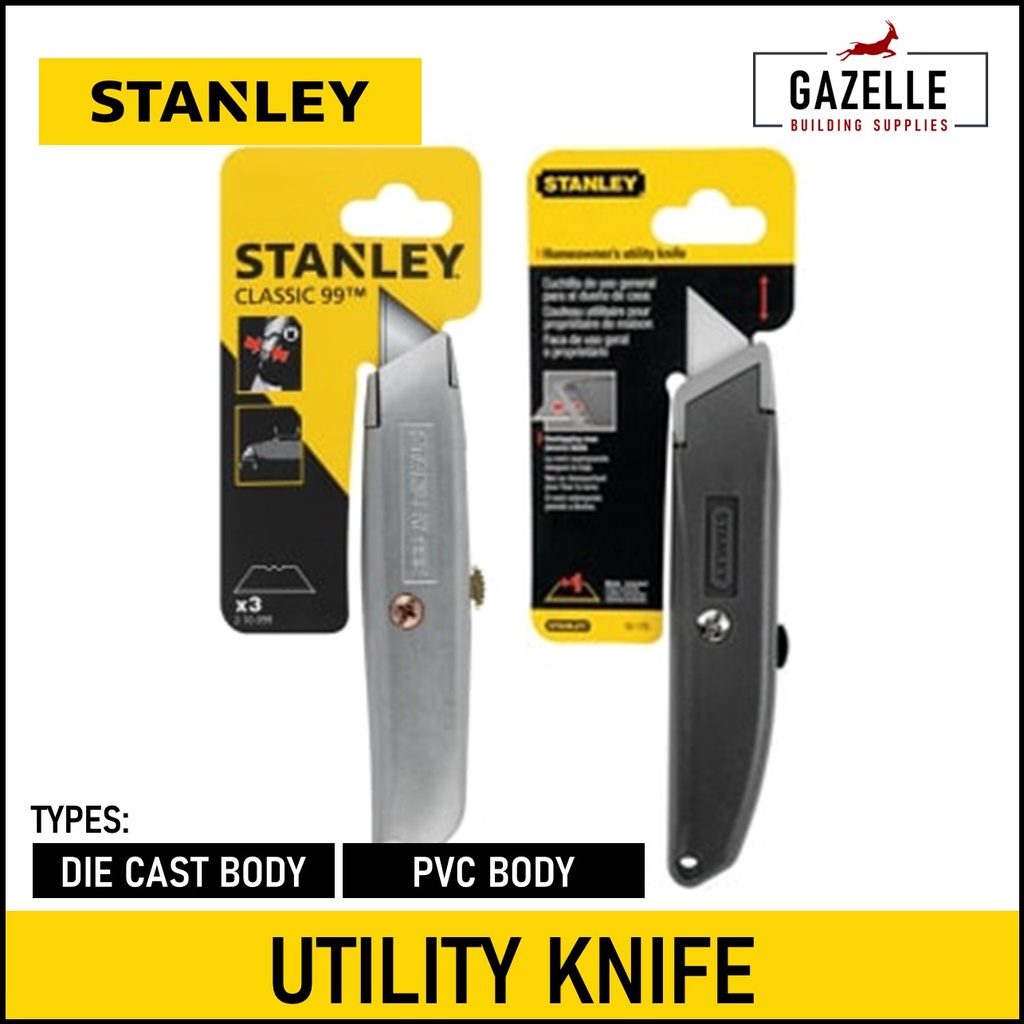 Stanley Retractable Utility Knife Cutter Grey Zinc 6" Length Die Cast ...