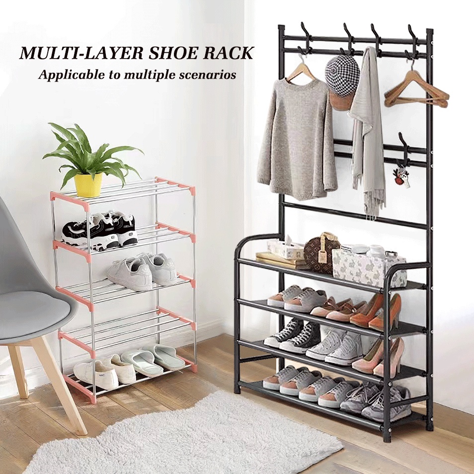 WXD 4 Layer Multifunctional Shoe Rack Organizer Simple Floor Coat Rack ...