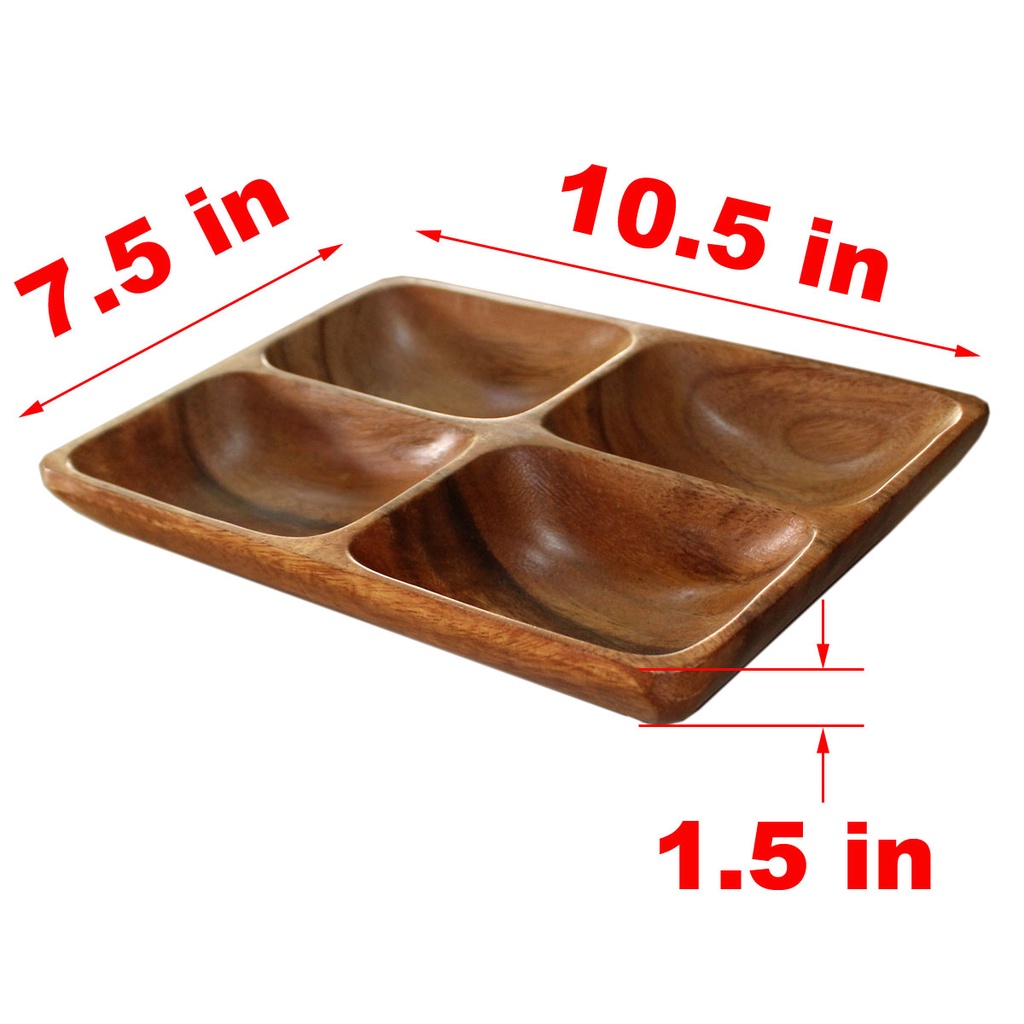 1 pc Rectangular Wooden Plate w/ 4 Compartment 1.5x7.5x10.5 inches ...