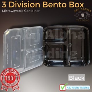 3 division Bento box Black Transparent 25pcs Microwavable | Shopee ...