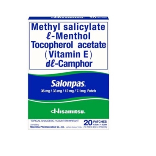 SALONPAS 20 Patches (Methyl Salicylate, E menthol, Tocopherol Acetate ...