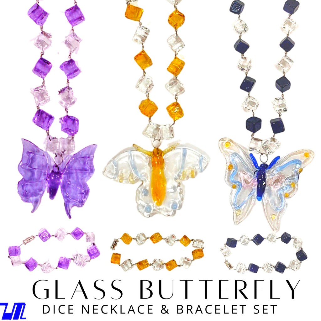 Glass Butterfly Pendant in Dice Necklace with Bracelet Butterfly ...