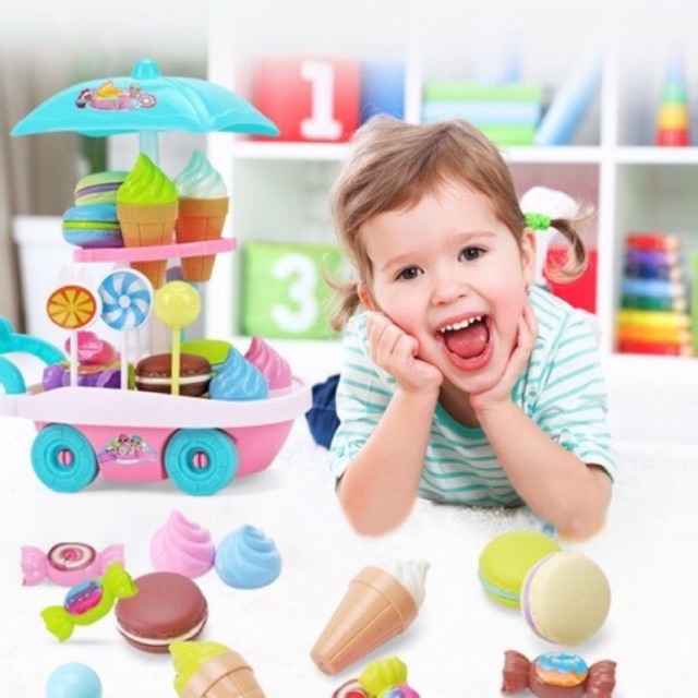 Cream Candy Cart Pretend Play Food Dessert Trolley Set | Shopee Philippines