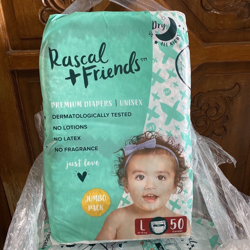 Save 133php!! Rascal + Friends Premium Diaper Large Taped 50 pcs ...