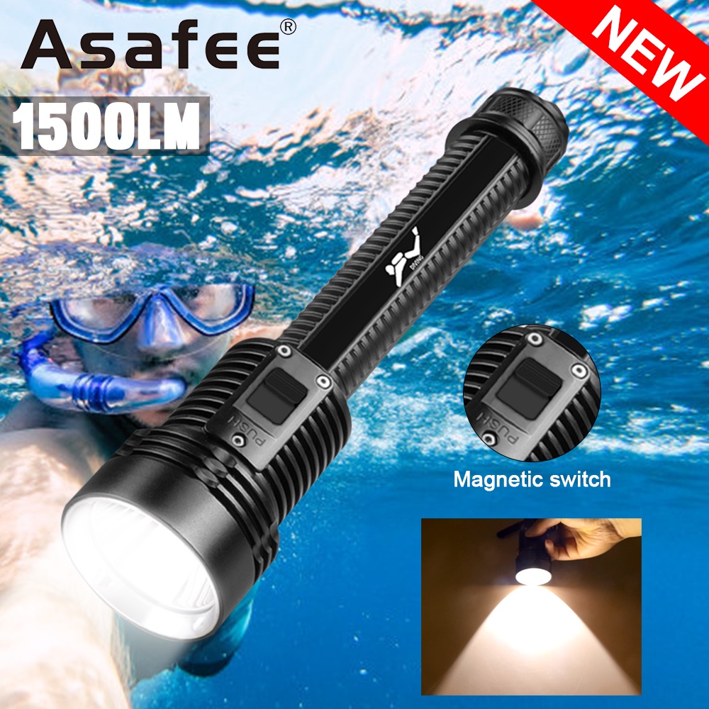 Asafee D313 1500LM LED Diving Flashlight T40 Magnetic Switch Flashlight ...