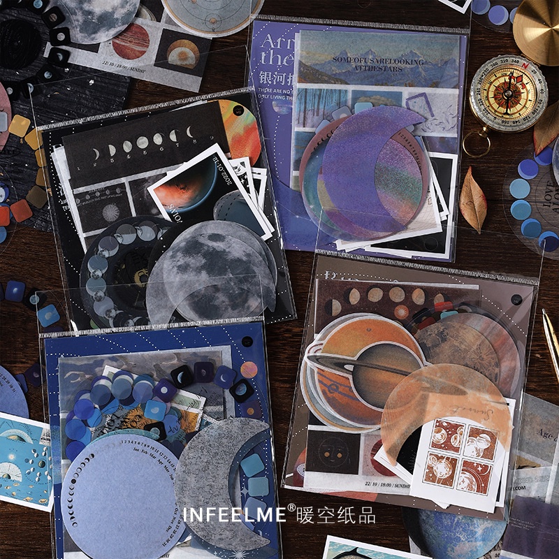 20 Pcs Antique Planet Moon Space Vintage Scrapbook Sticker Paper Pack ...