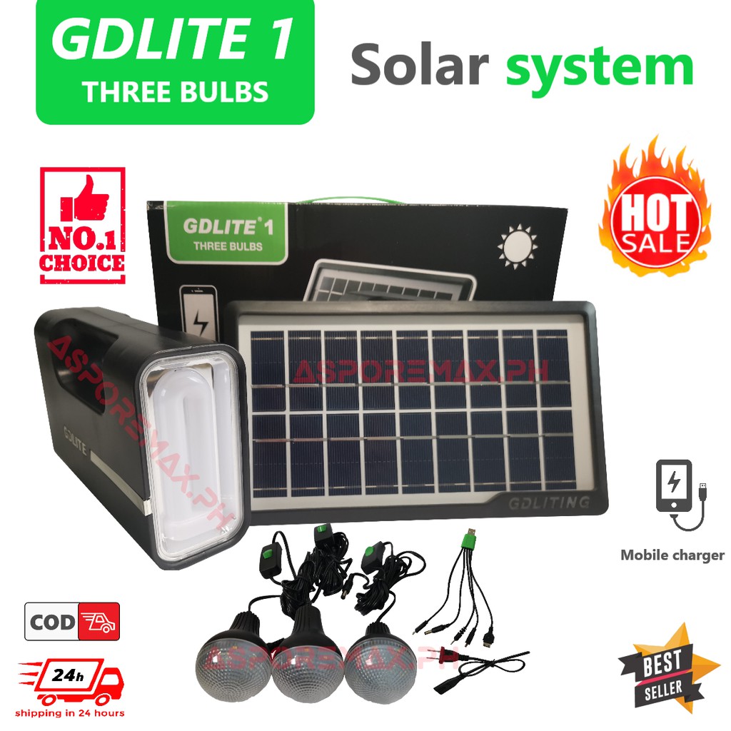 GDLITE Rechargeable Solar Lighting System Kit (BLACK) GD-1 COD | Shopee ...