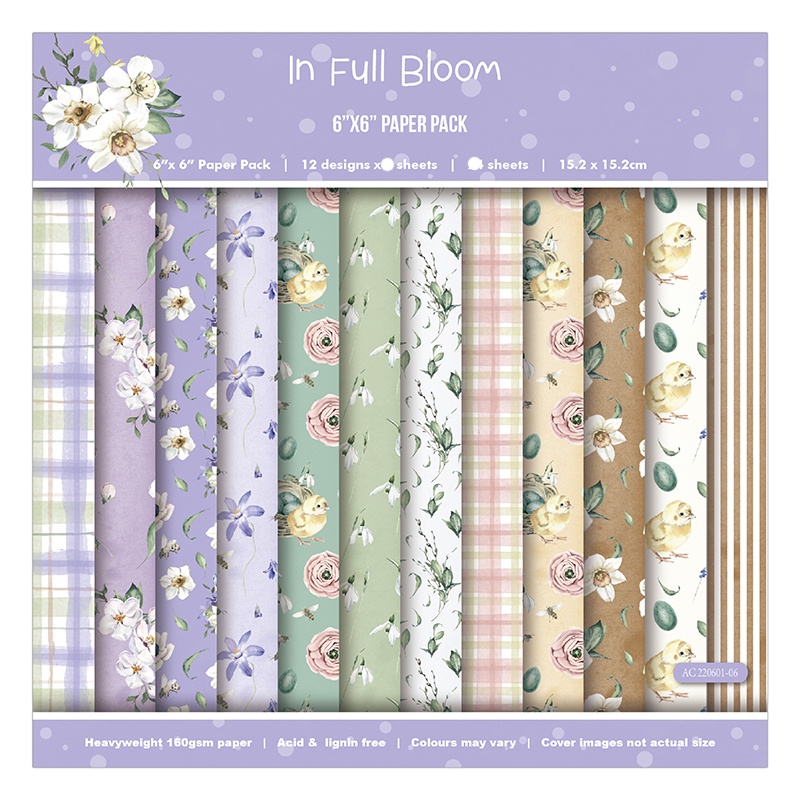 Paper Pack 6"x6"In full Bloom 12 sheet Art Background Paper Card Making ...