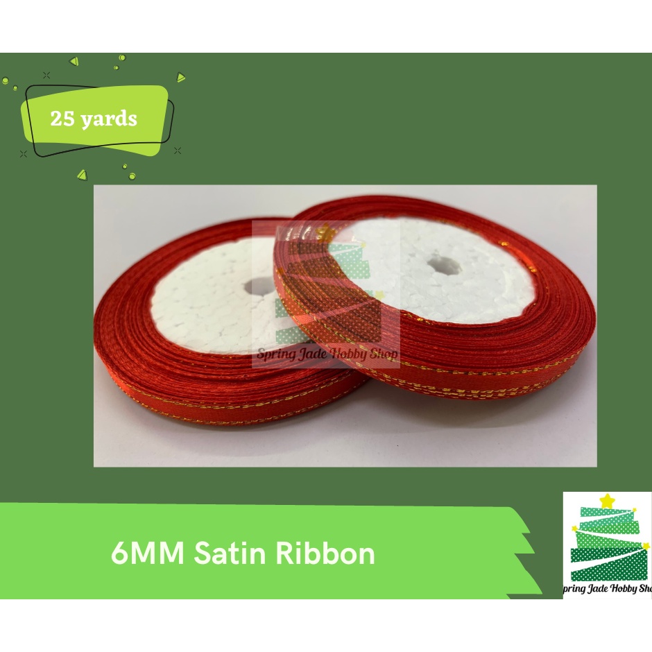 Spring Jade: 1Roll Gold Edge Ribbon Satin Ribbons 6mm (25 yards ...