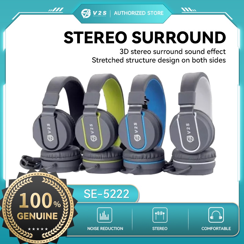 V2S SE5222 Collapsible Universal 3.5mm Jack Wired Headphone Foldable ...