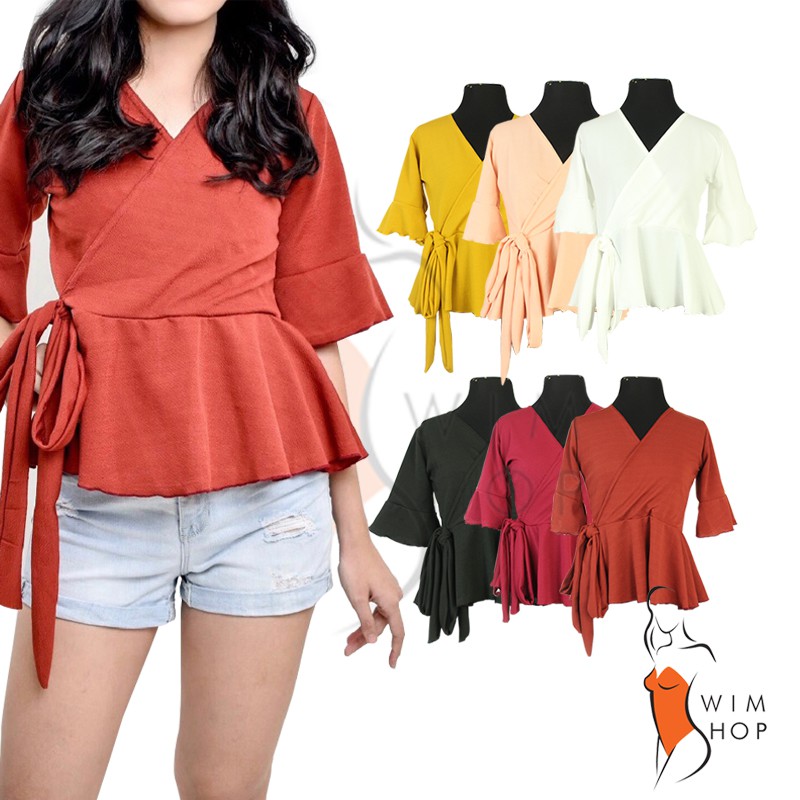SS Korean Overlap Top Ruffle Tops Women Fashion Top Wrap Around ...