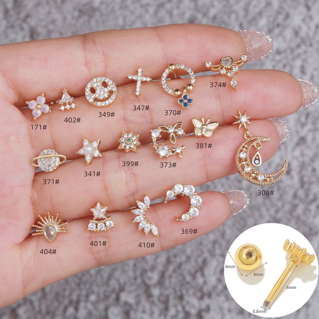 18K Gold Mini Zircon Cruciate Cartilage Pierced Stud Earrings for Women ...