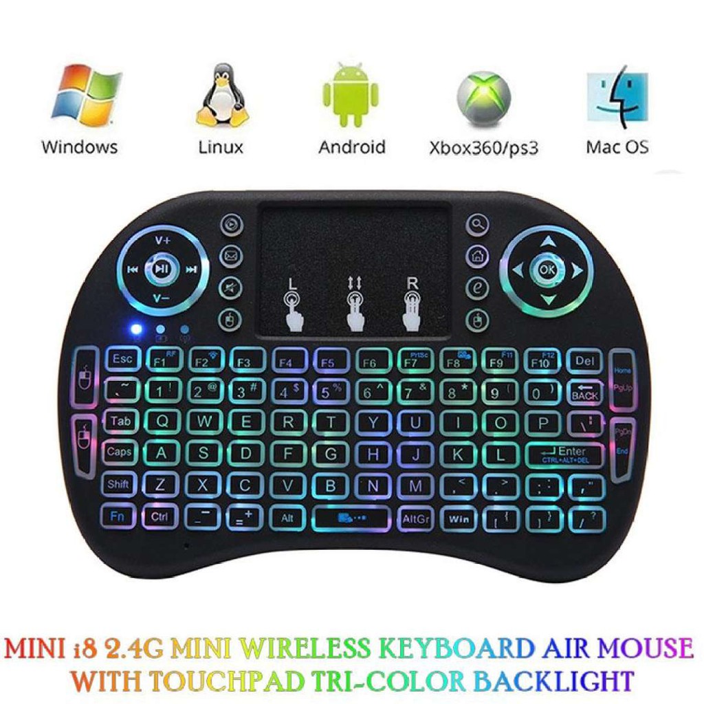 ODSCN I8 Mini Keyboard 2.4GHz 3-color Backlight Wireless Mini Keyboard ...