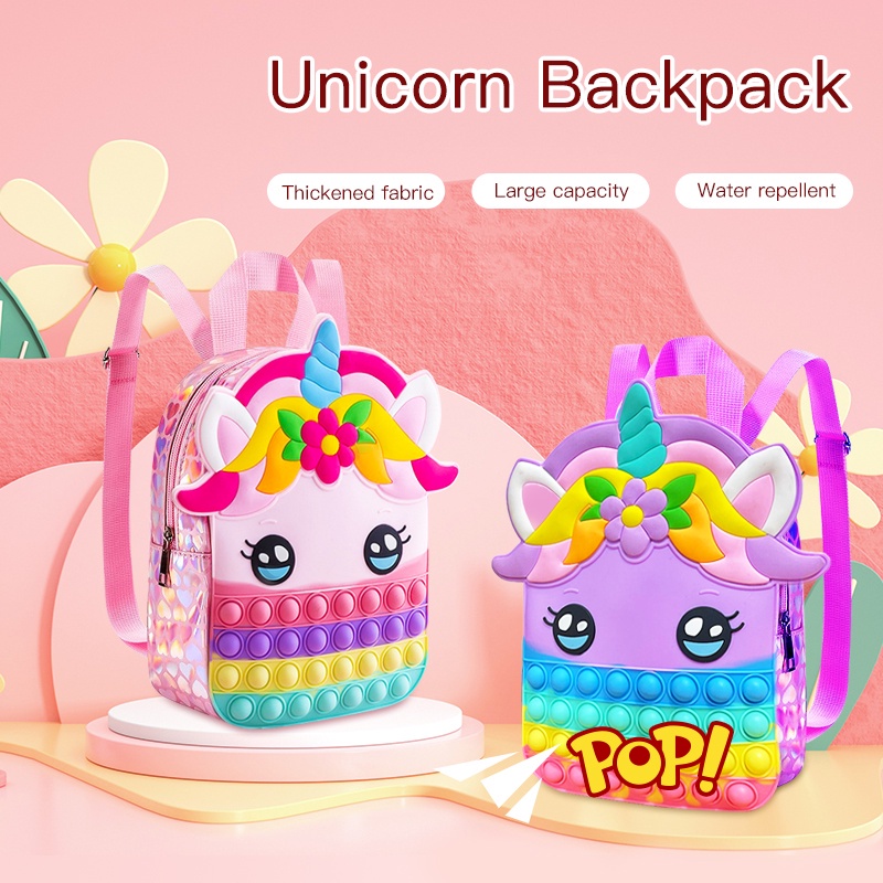Large Unicorn Backpack Pop It Fidget Toy Girls Wallet Pop It Bag Kids ...