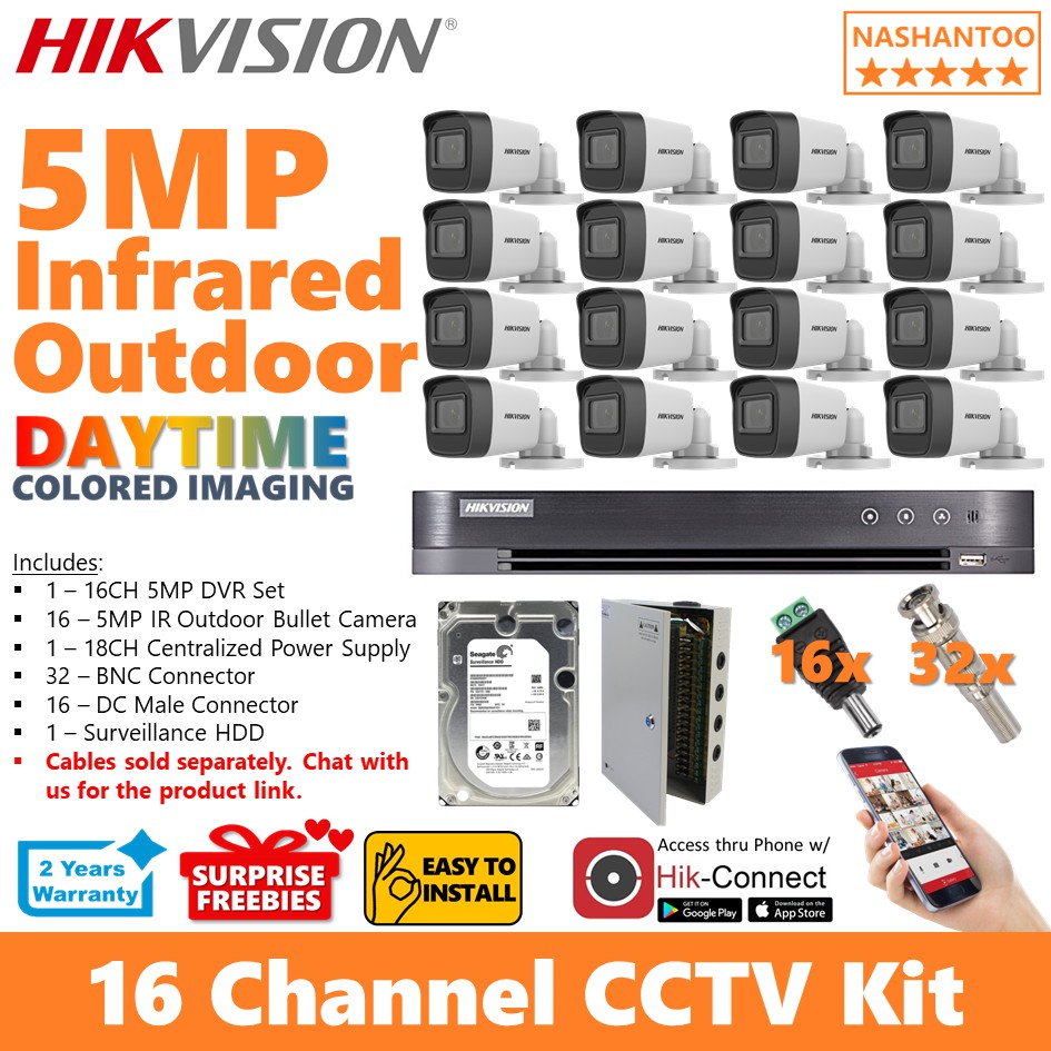 Hikvision 16CH 5MP 16Camera IR Outdoor CCTV Package DIY Kit 16/16IRV5 ...