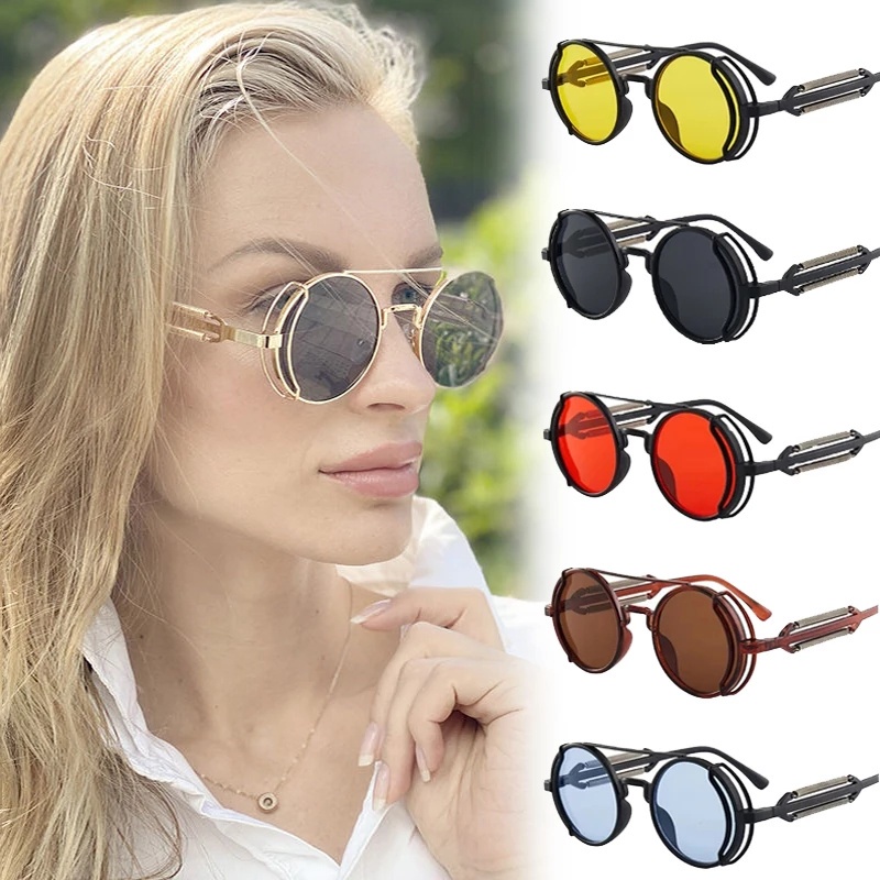 Product Steampunk Sunglasses Retro Men's Brand Designer Round Punk ...
