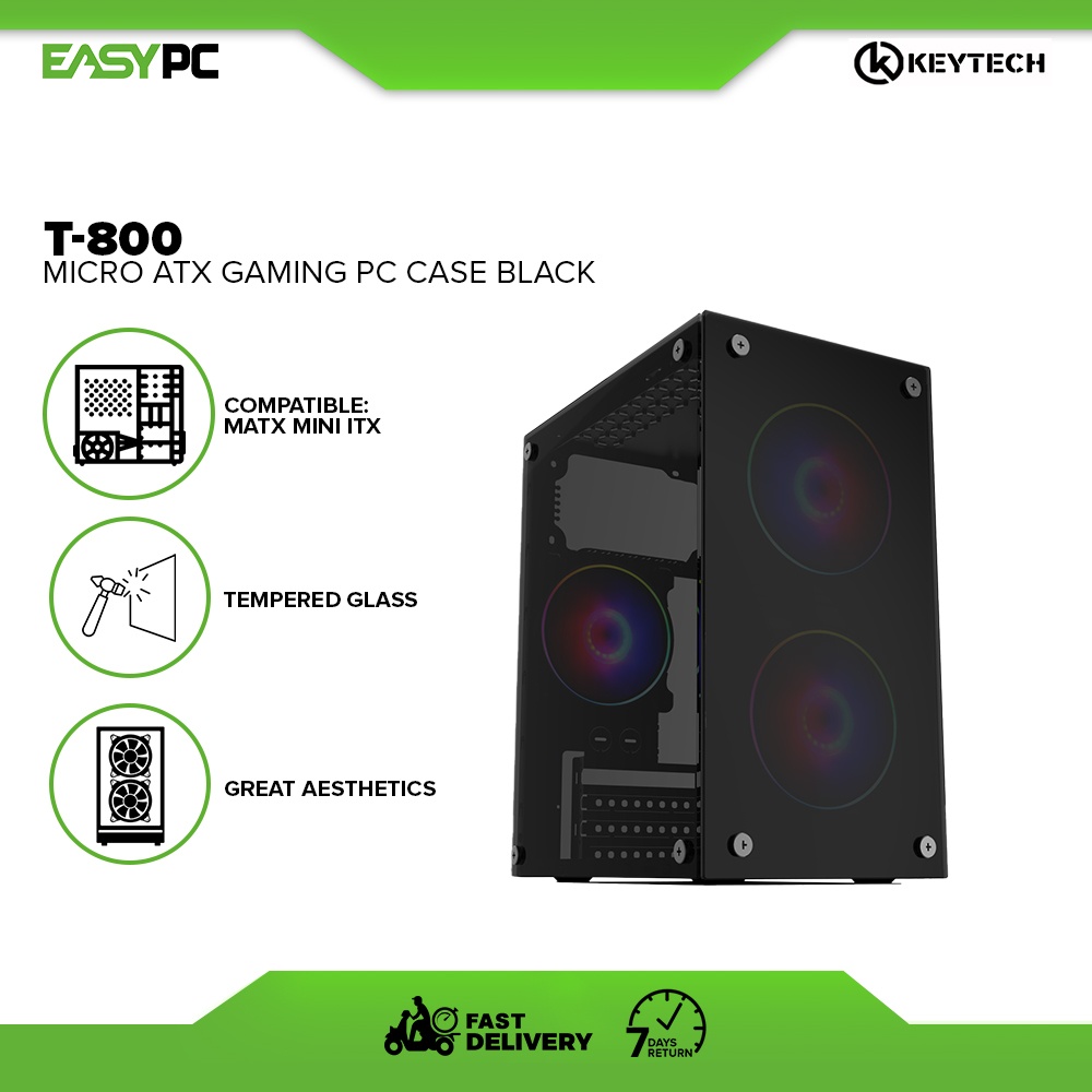 Keytech T-800 Micro ATX Gaming PC Case Black,Compatible MATX Mini ITX ...