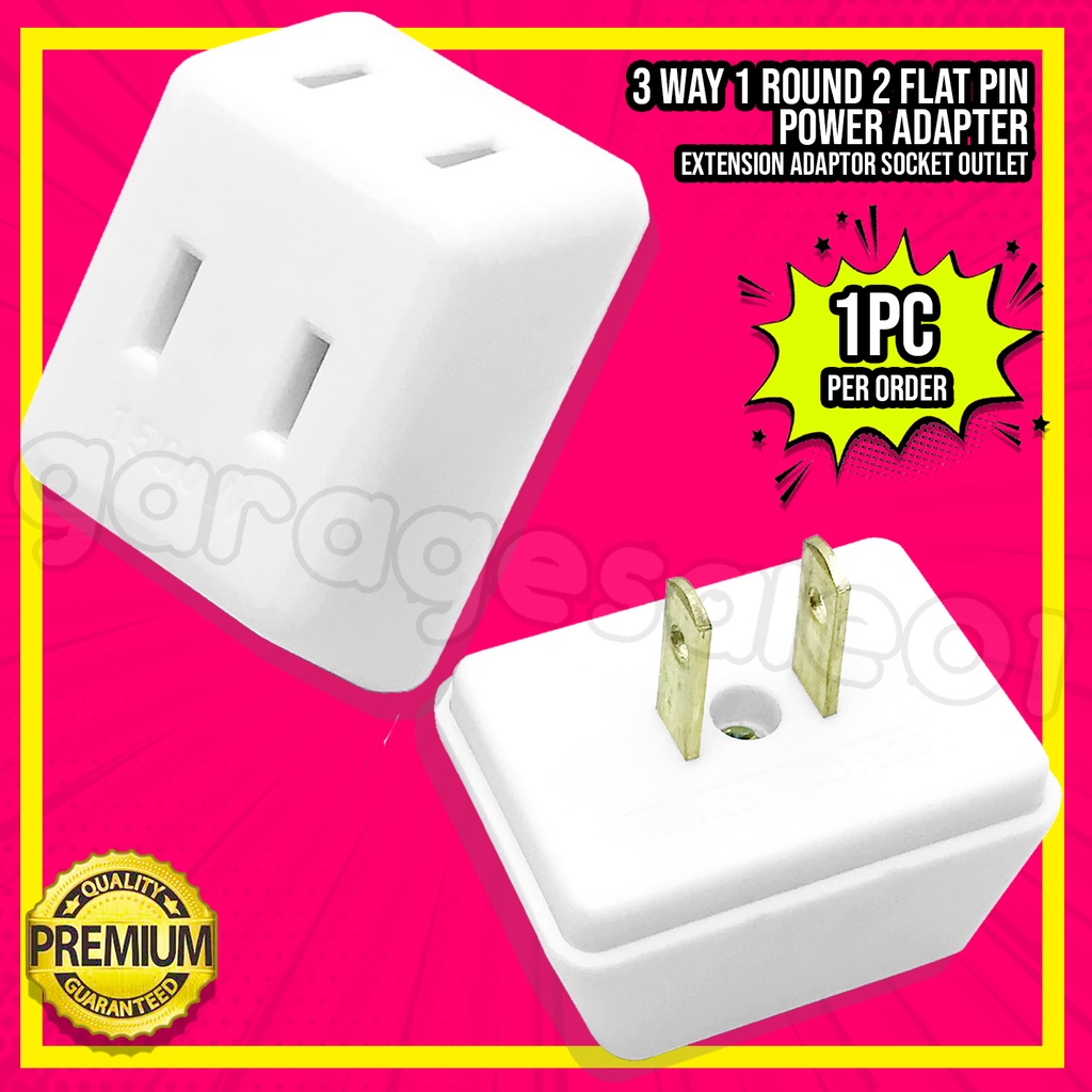 Extension Adaptor Socket Outlet 3 Way 1 Round 2 Flat Pin Power Adapter ...