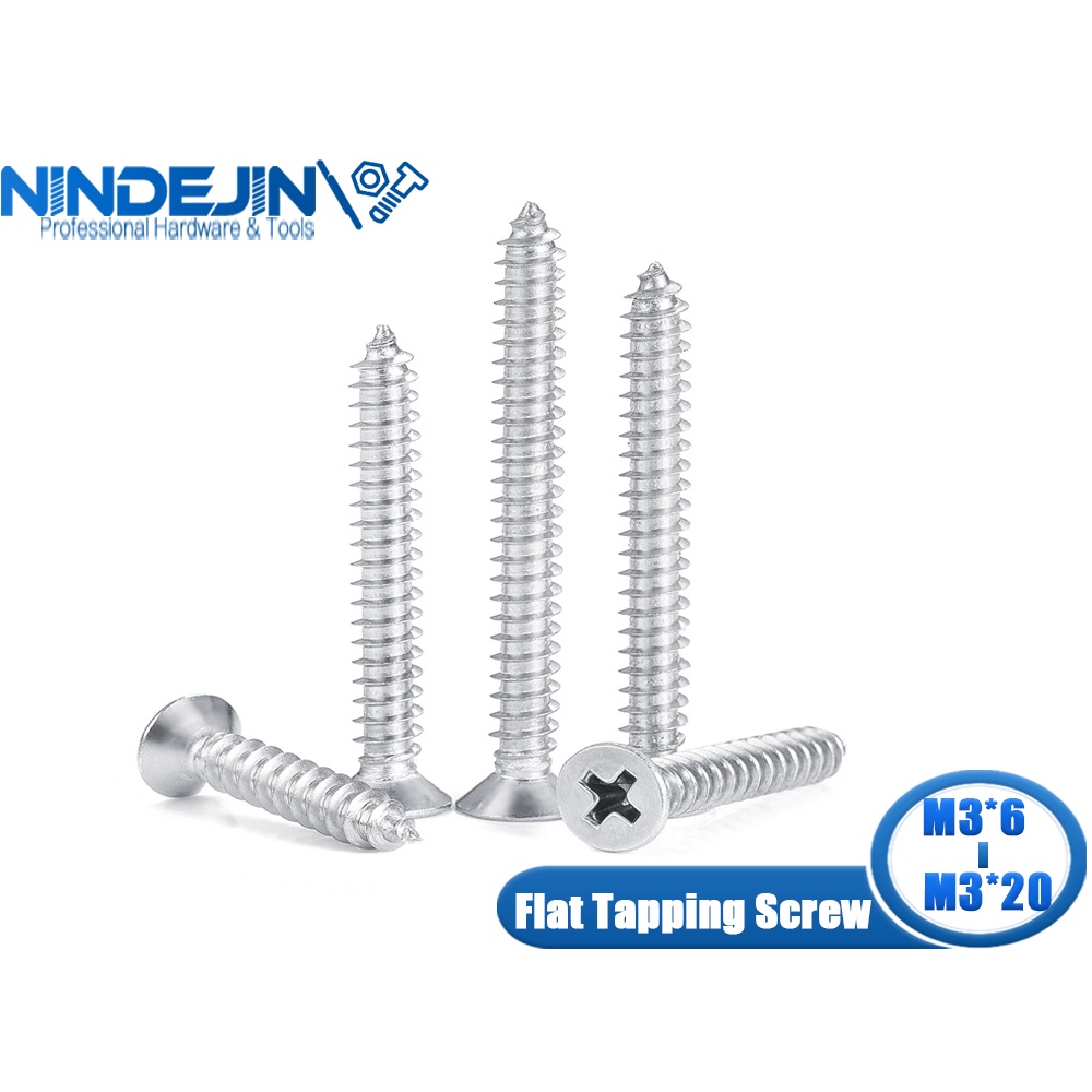 NINDEJIN Flat Head Tapping Screws Countersunk Bolts With Cross Recessed M3 Philips Screw 304 ...