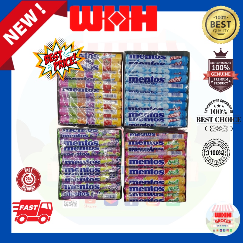 Mentos Candy Mint / Mix Fruits / Mix Grapes /Rainbow ( 24x37gm ...