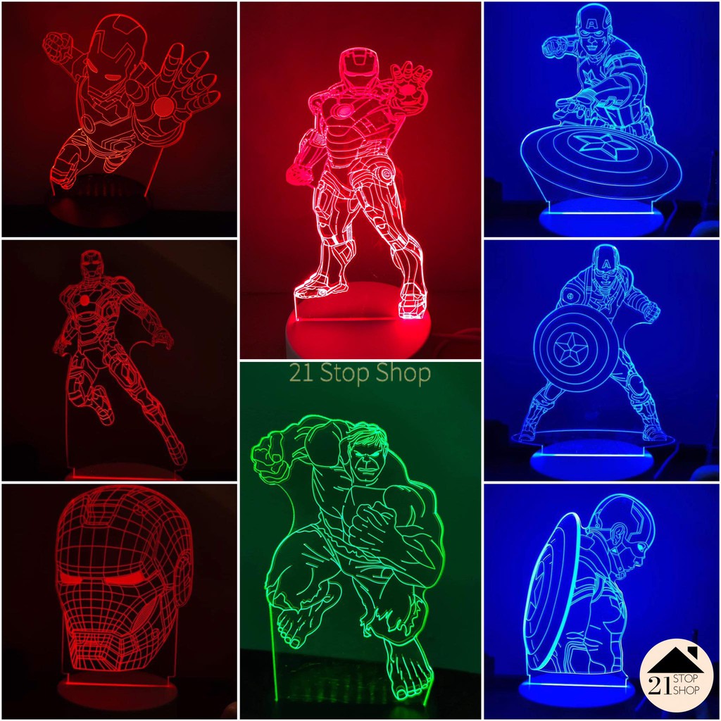 Marvel - ironman/capt A/hulk 3D Acrylic LED Lamp [single/7 colors/16 ...