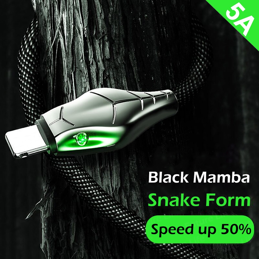 5A Fast Charge Data Cable Black Mamba Snake Head Creative Design Snake ...