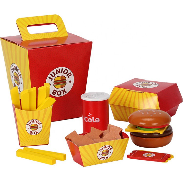 JIVE Wooden Fast Food Set Burger Soda Fries Cutting Pretend Play ...