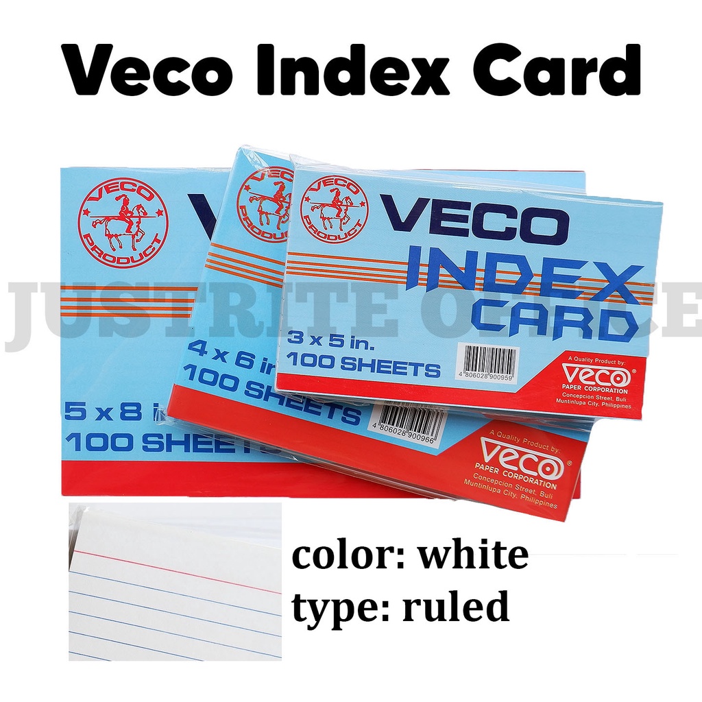 Veco Index Card WHITE 120gsm Ruled 100 sheets Index Cards | Shopee ...
