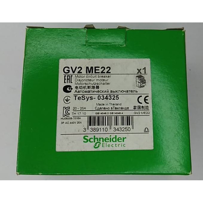 Schneider Electric GV2 ME22 Motor circuit breaker, TeSys GV2, 3P, 20-25 ...