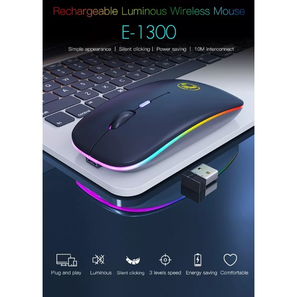 Imice E-1300 Wireless Mouse Bluetooth Rgb Rechargeable Computer Silent ...