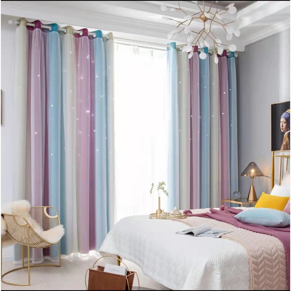7Ft,1PC Plain Curtain 220x140 cm with 8 Ring Curtain DIY combination ...