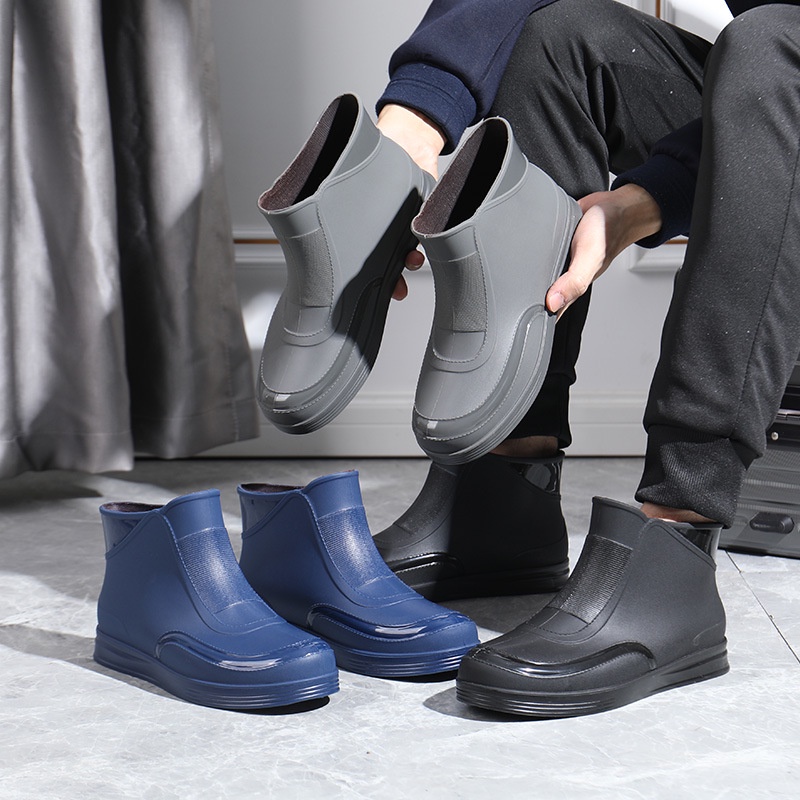 Men Rain Boots Men's Short Tube Fashion Water Shoes Flat Waterproof Non ...