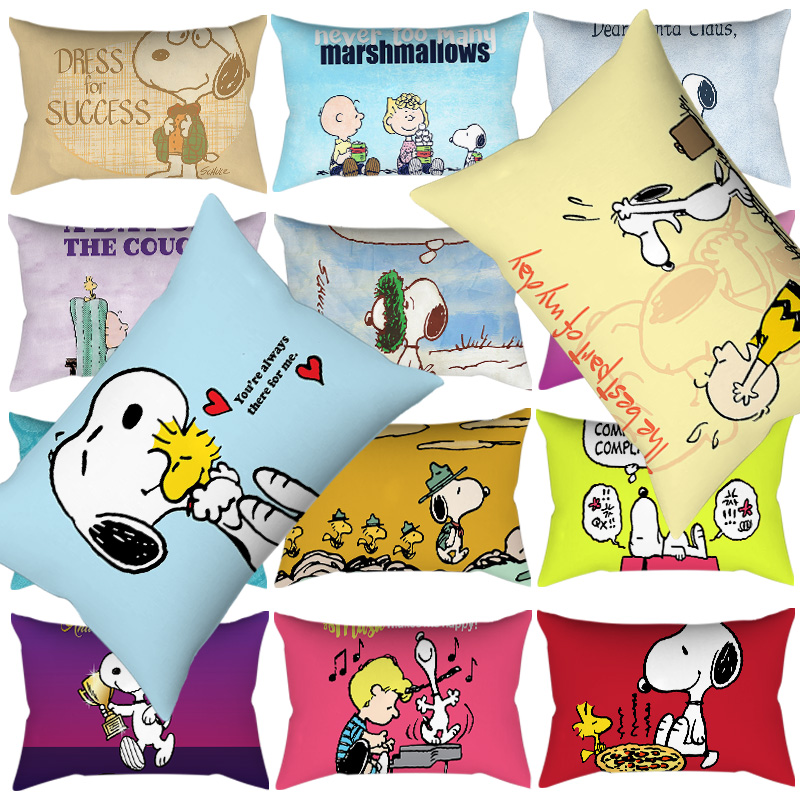 Cartoon Snoopy Print Rectangular Throw Pillow Cover Sofa Car Bed Sofa ...