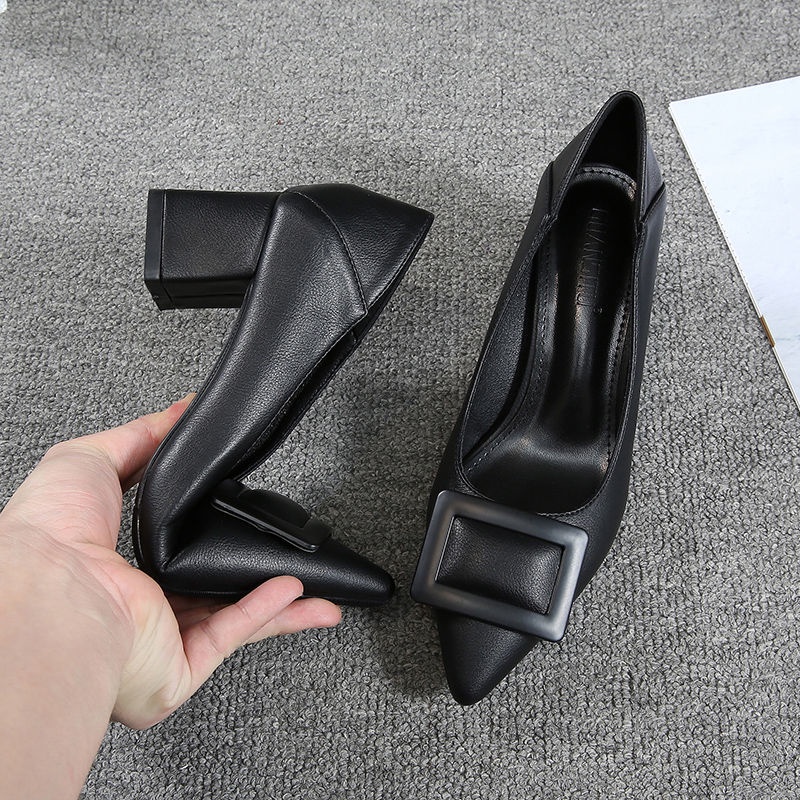 women High Heels2021New Student Pointed Toe Chunky Heel Professional ...