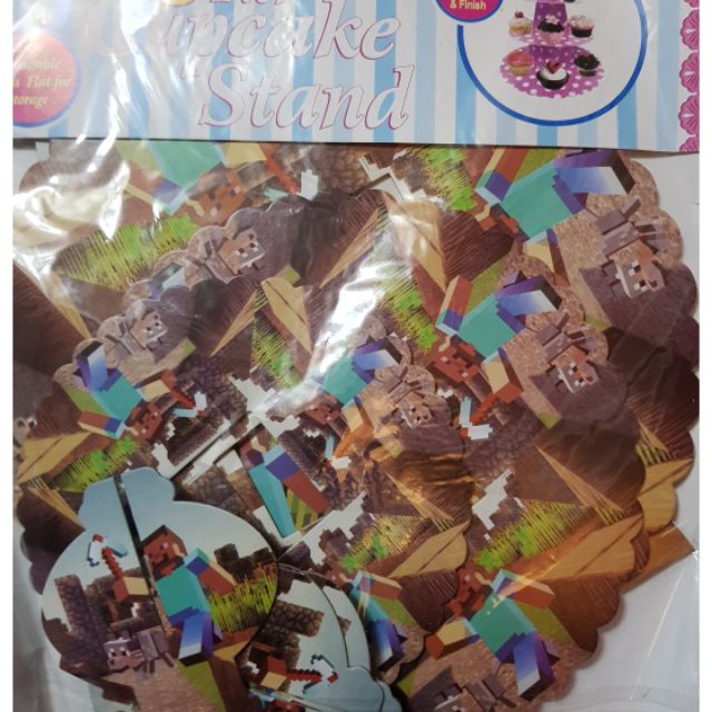 CHARACTER THEMED 3-TIER / 3 LAYER CARDBOARD CUPCAKE STAND: MINECRAFT ...