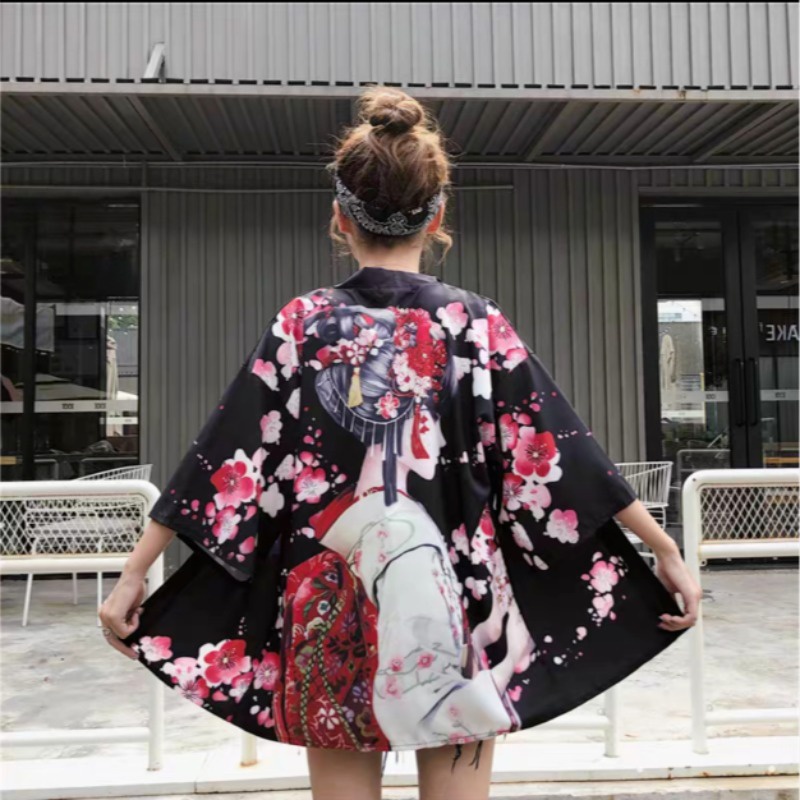 Western style retro couple cardigan kimono loose Japanese ukiyo-e robe ...