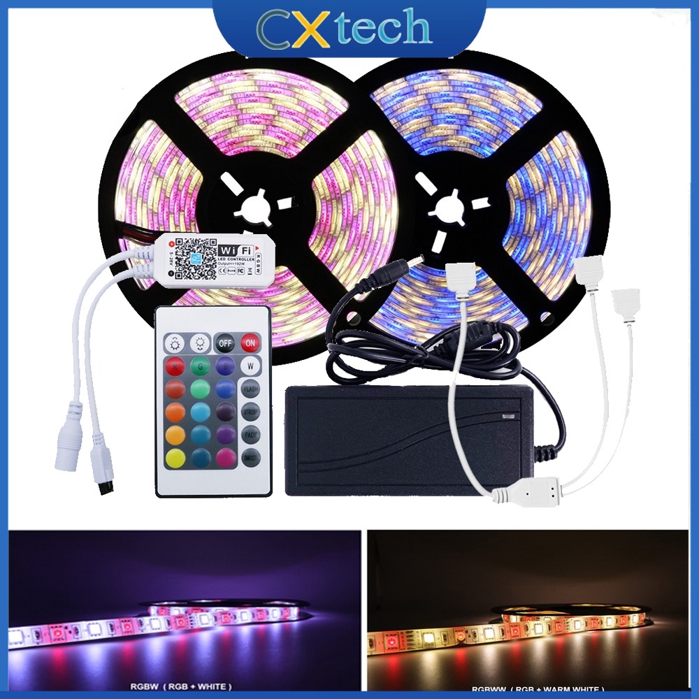 10 Meter DC12V LED Strip 5050 RGBW RGBWW 60LEDs/m with 24Key WiFi Remote Controller power supply ...