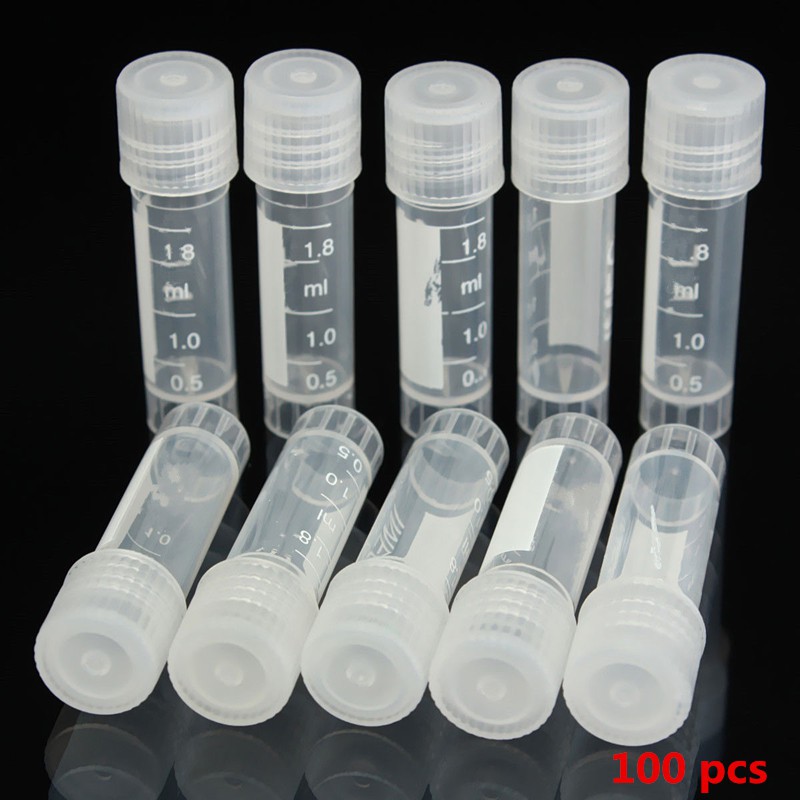 100Pcs 2ml Conical Micro Centrifuge Tubes W/Caps Plastic Chemistry Test ...