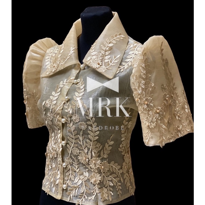 Filipiniana Organza Top with 3D Lace and Collar | Shopee Philippines