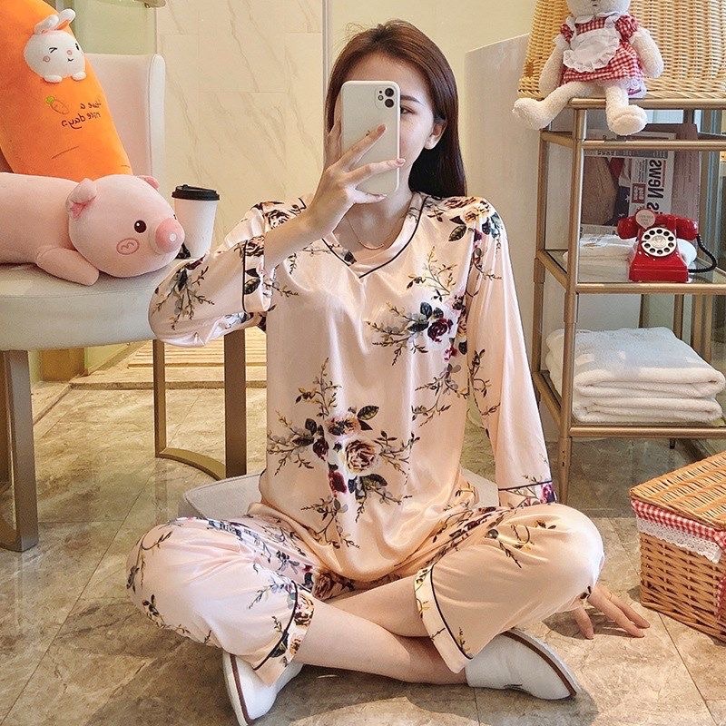 【WAN】Korean Cute Printed Ice Silk Long sleeves Sleepwear Terno Pajama ...