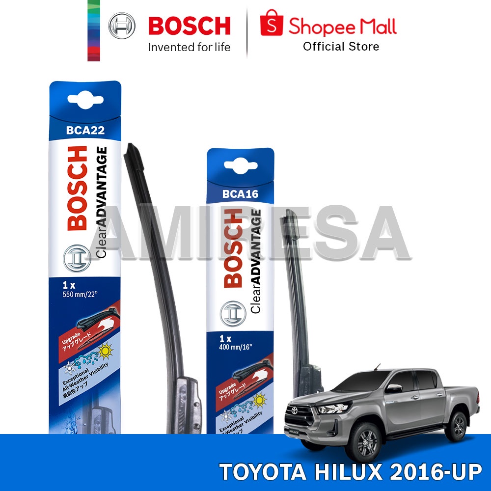 BOSCH CLEAR ADVANTAGE WIPER SET FOR TOYOTA HILUX 2016-PRESENT (22"/16") | Shopee Philippines