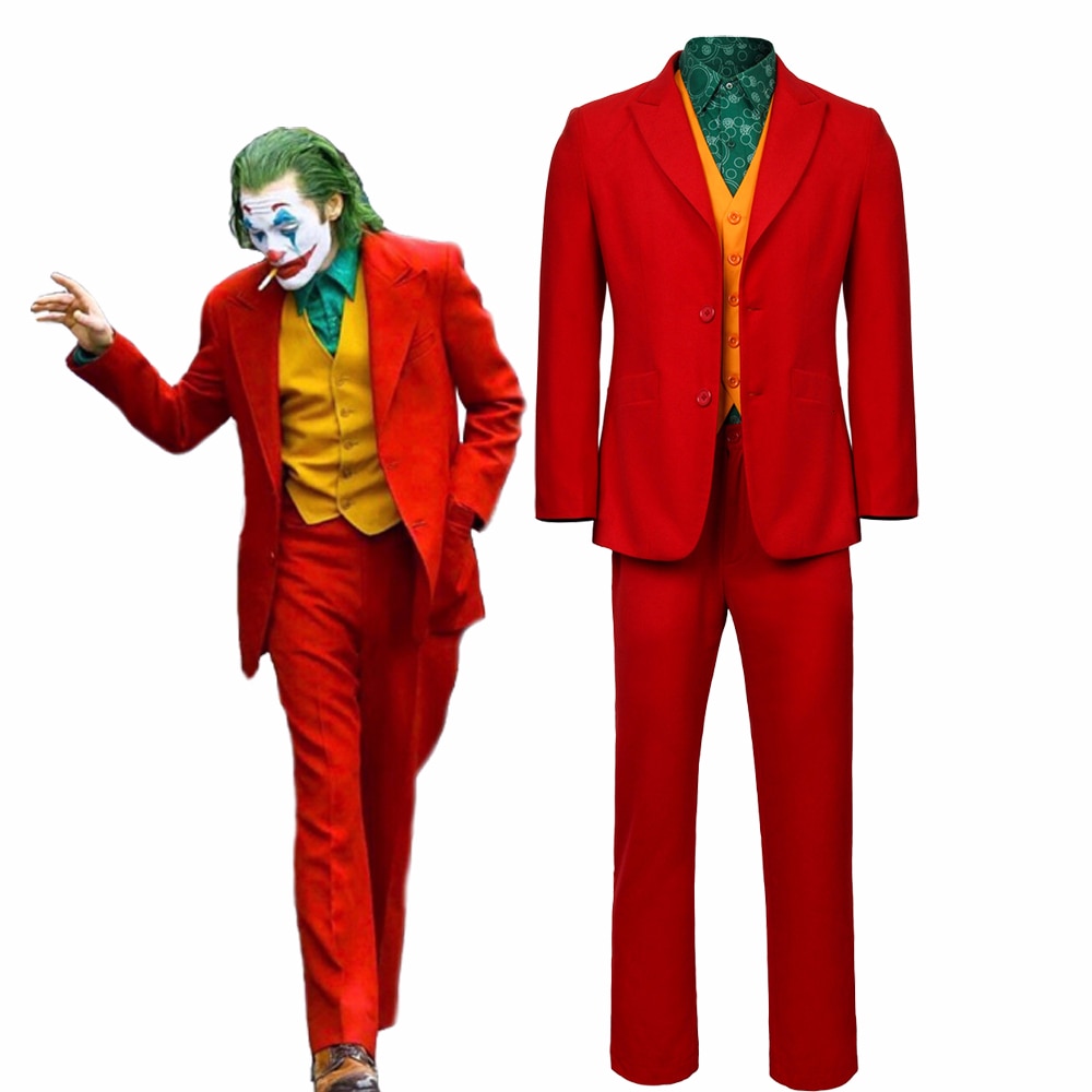2019 Movie Joaquin Phoenix Joker Cosplay Costume Arthur Fleck Red Suit Uniform Men Halloween ...