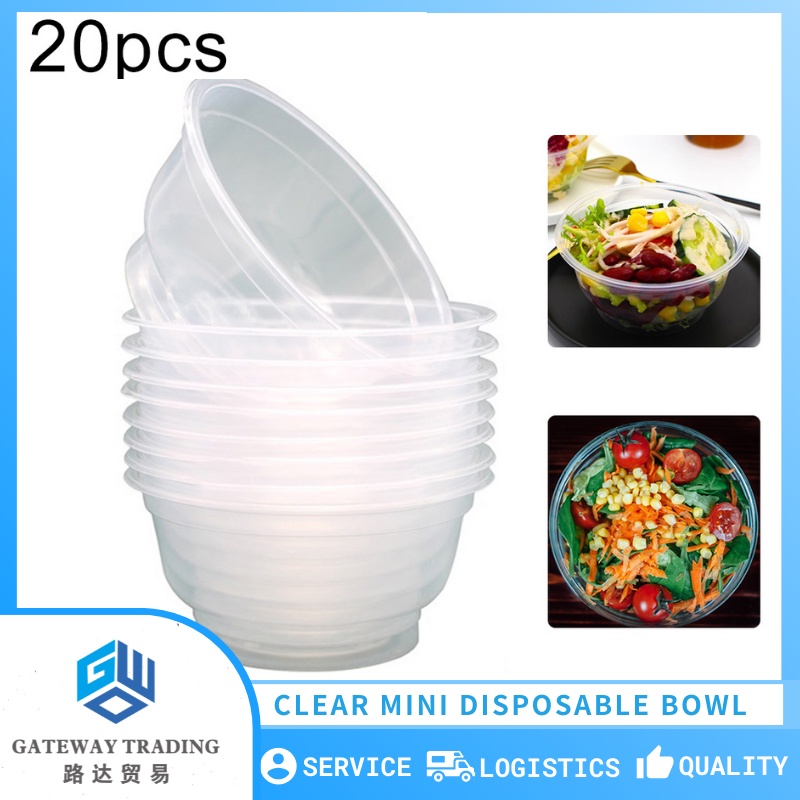 20 Pcs Clear Mini Disposable Plastic Round Bowl Environmental Food ...