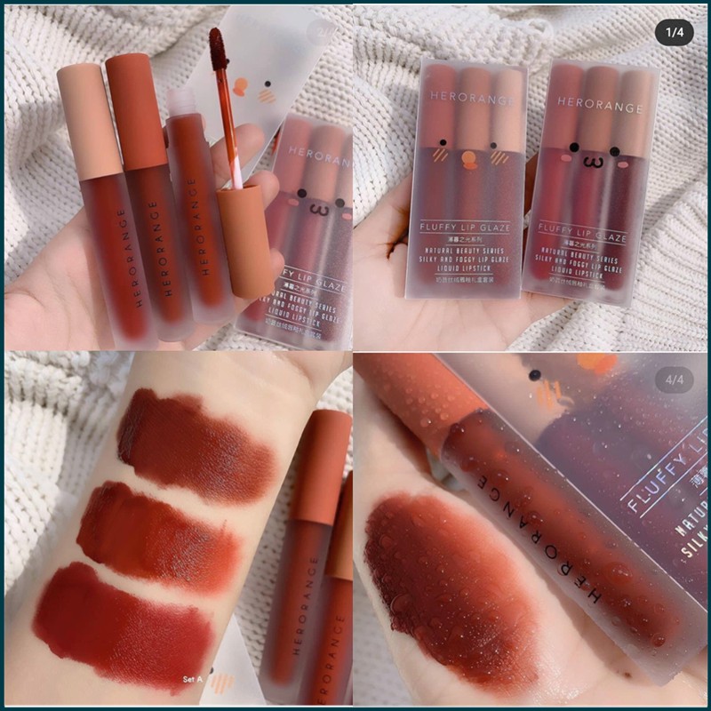 HERORANGE 3pcs/set Lip Glaze Gift Box Set Matte Velvet Lip Glaze ...