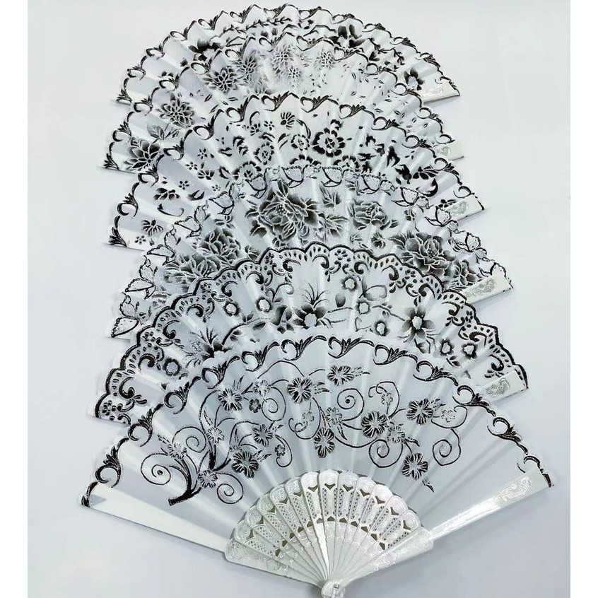 Pamaypay O Abanico Traditional Black And White Floral Designs | Shopee ...