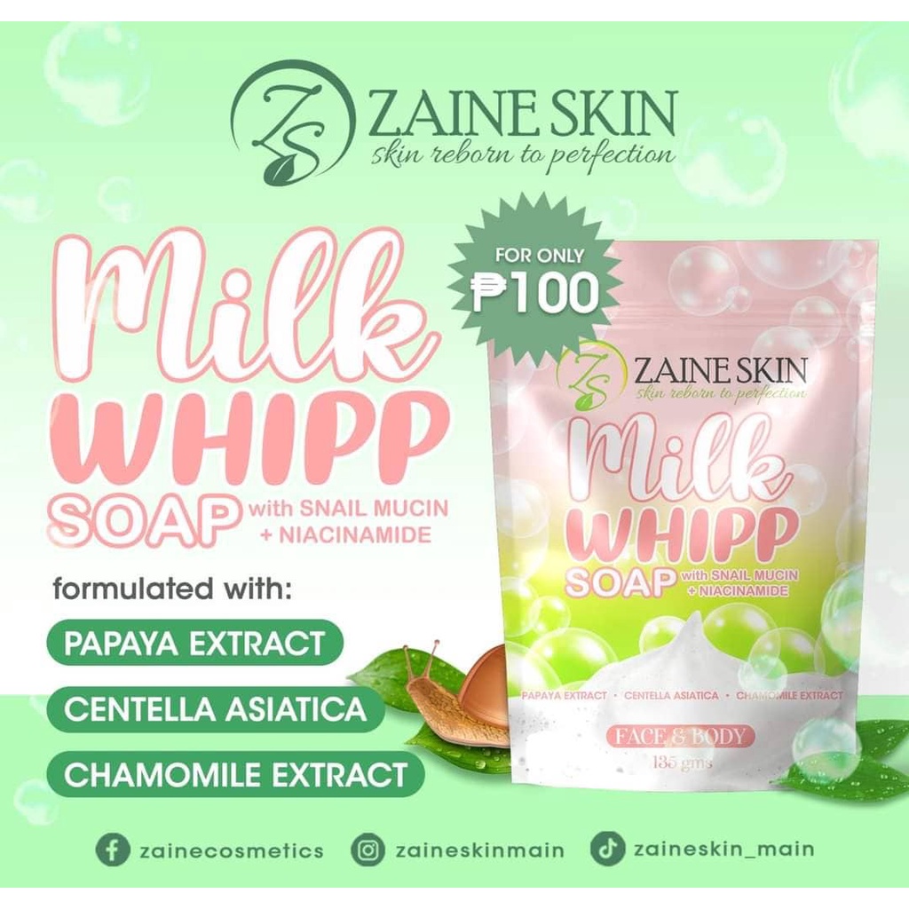 Zaine Skin Milk Whipp Soap with Snail Mucin + Niacinamide | Shopee ...